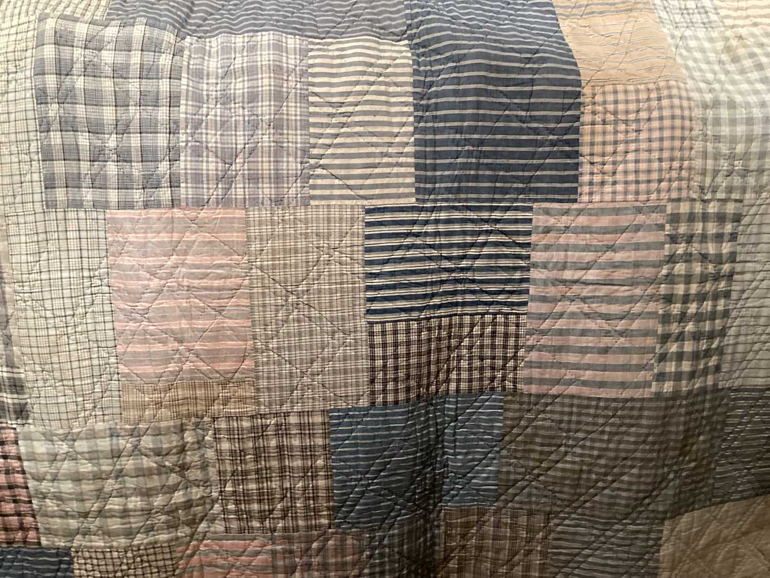 Lot 2137 - Reversible patchwork quilt, hand stitched,