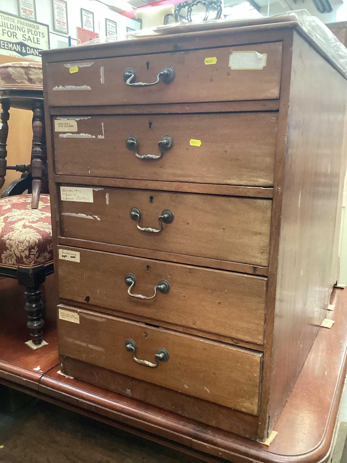 Lot 1268 - Vintage plan chest with five drawers and