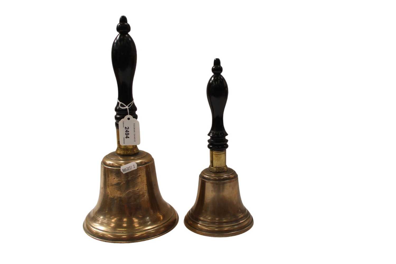 Lot 2494 - Two good Victorian bronze hand bells with