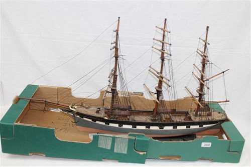 Lot 2800 - Wooden model of a three-masted sailing ship,