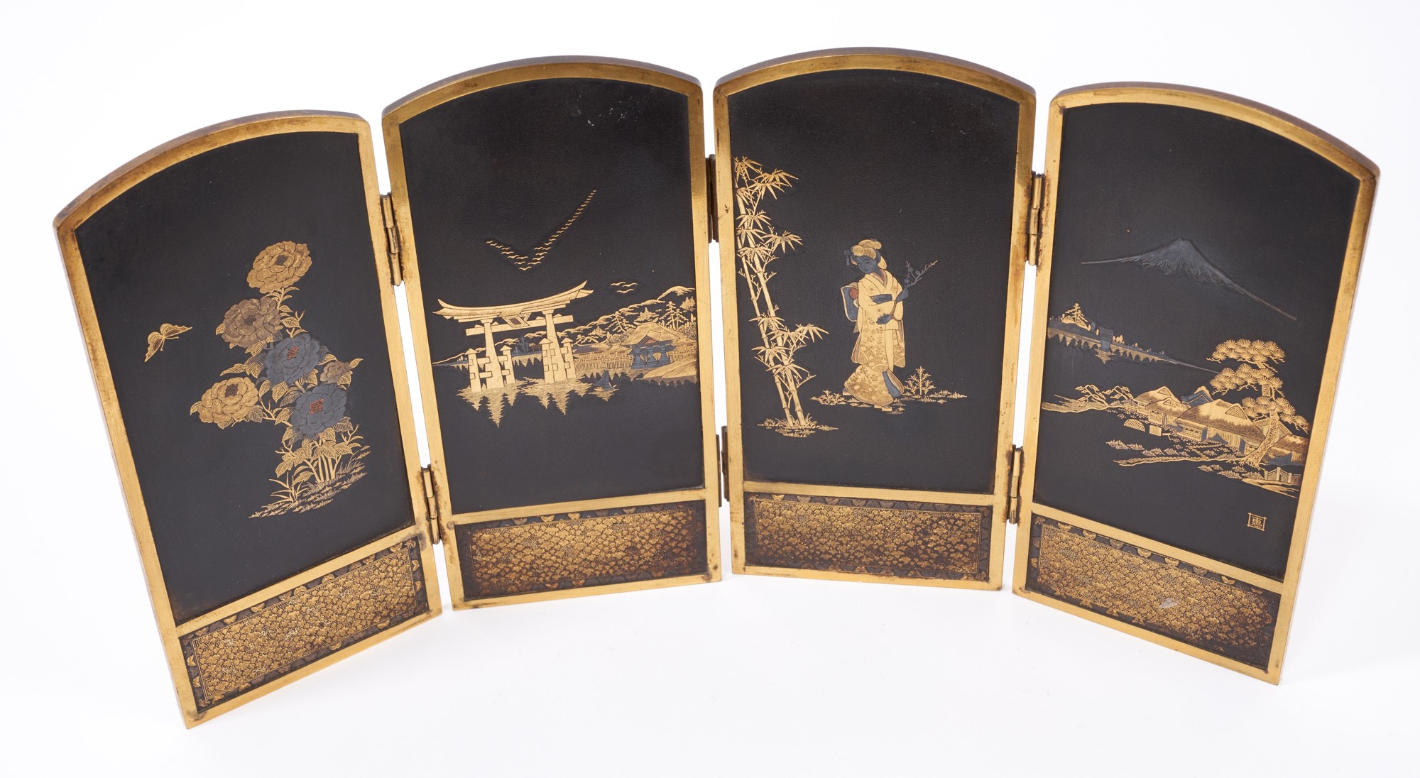 Lot 634 - Japanese mixed metal four fold miniature