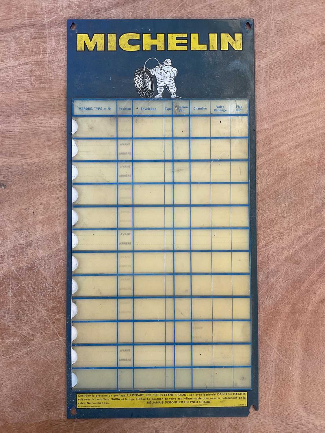 Lot 973 - Michelin garage chart advertising sign,