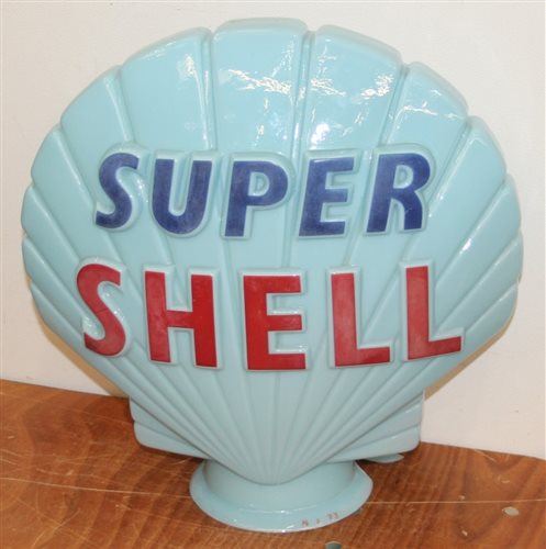 Lot 2957 - 1950s Shell Super blue moulded glass petrol