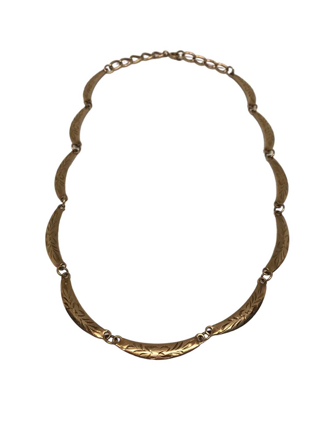 Lot 55 - 9ct gold curved panel link necklace with