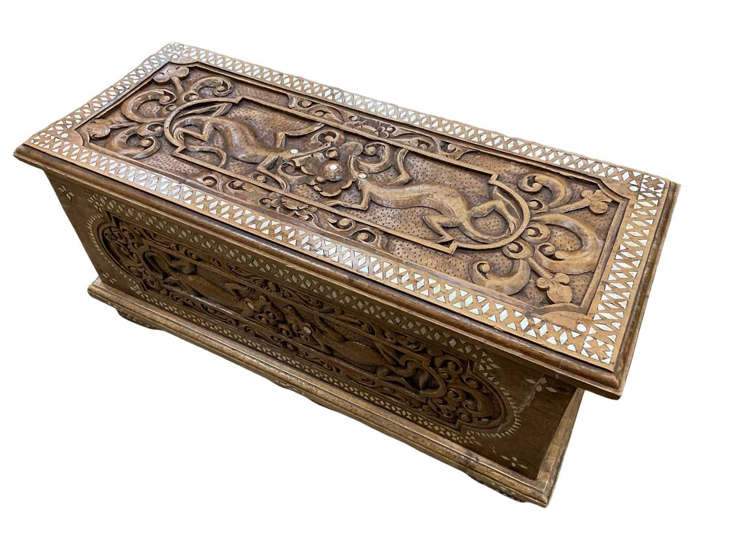 Lot 2579 - Relief carved and inlaid lidded Damascus