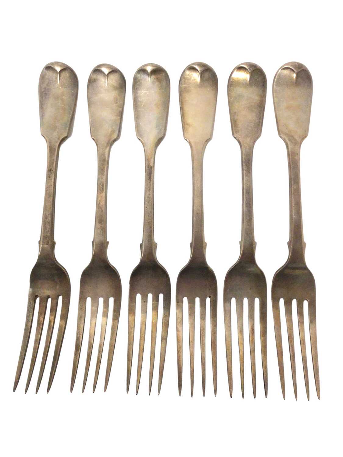 Lot 313 - Six George IV fiddle pattern dinner forks