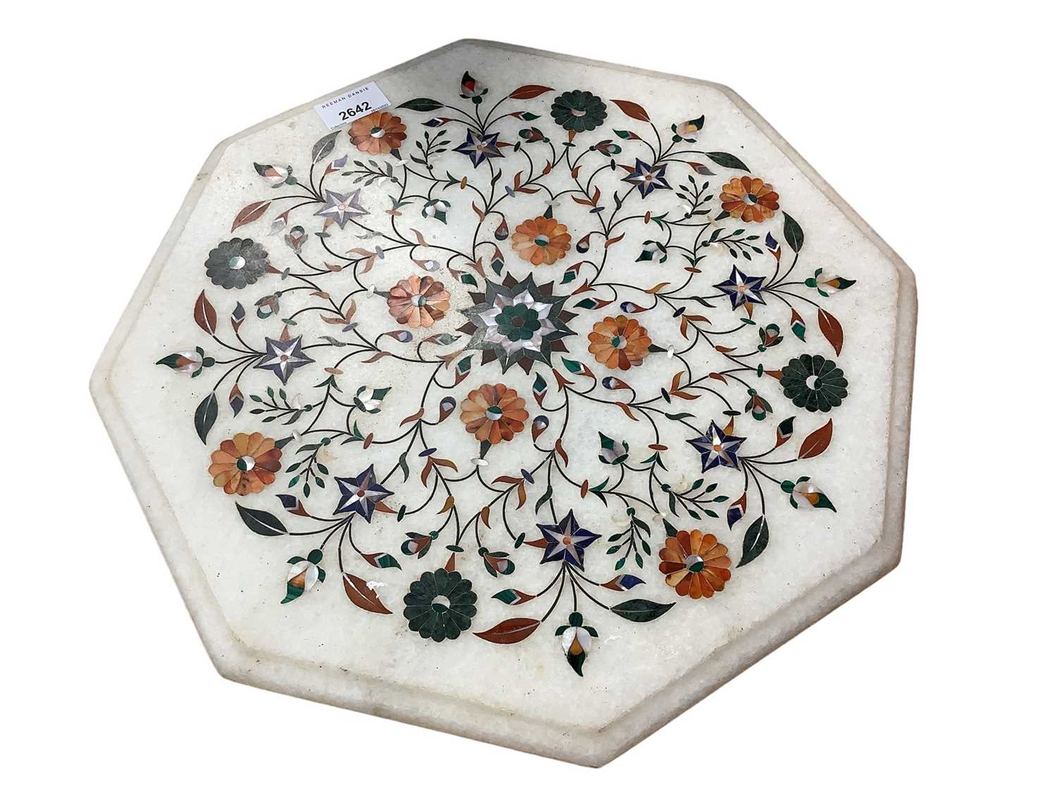 Lot 2642 - Indian inlaid marble table top, 39cm