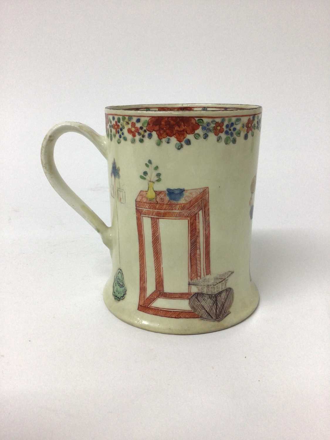 Lot 164 - Bow cylindrical mug, painted in Chinese