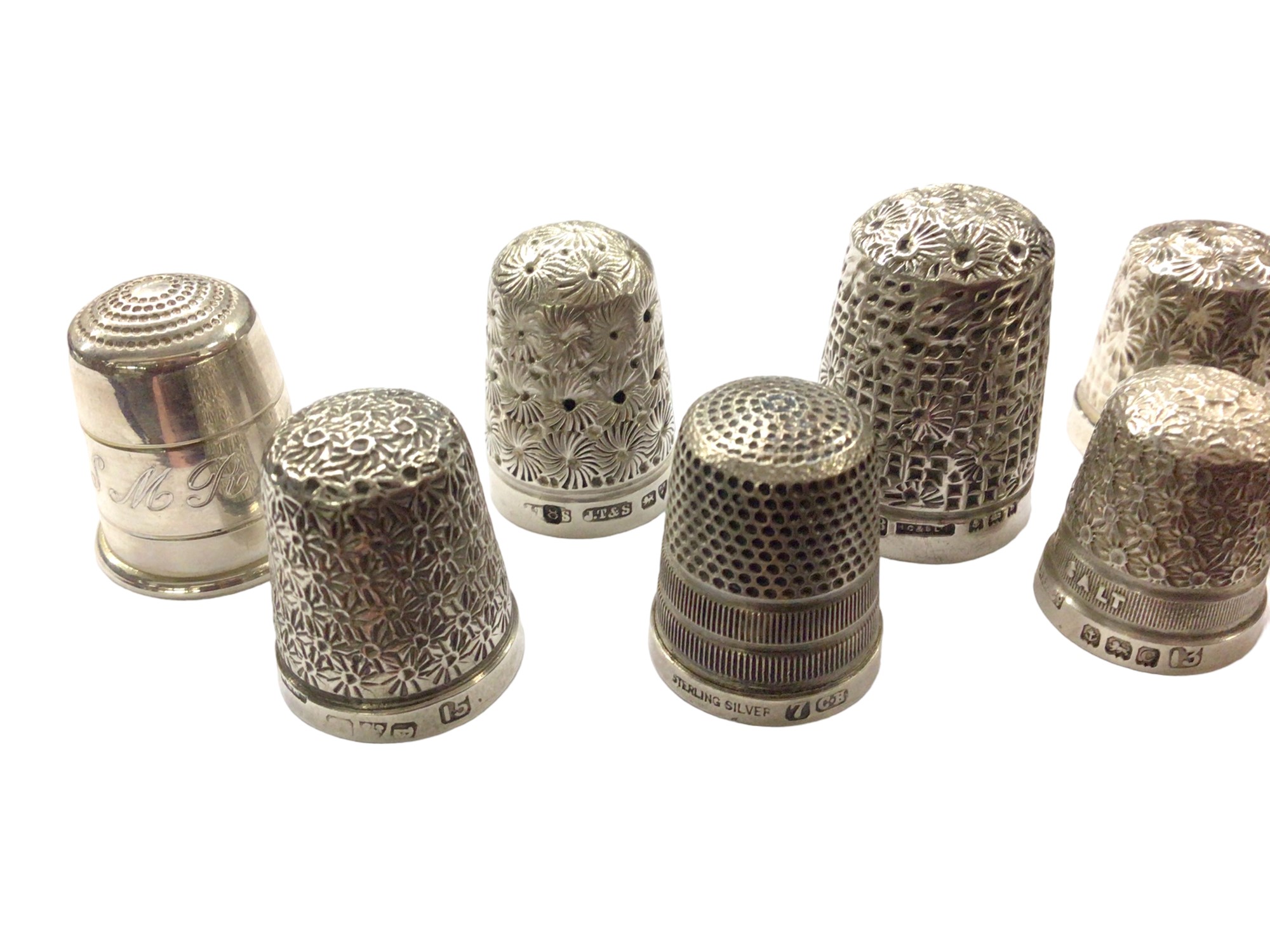 Lot 1039 - Collection of ten silver thimbles