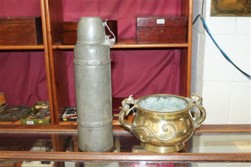 Lot 3810 - Old Chinese brass pot with dragon handles