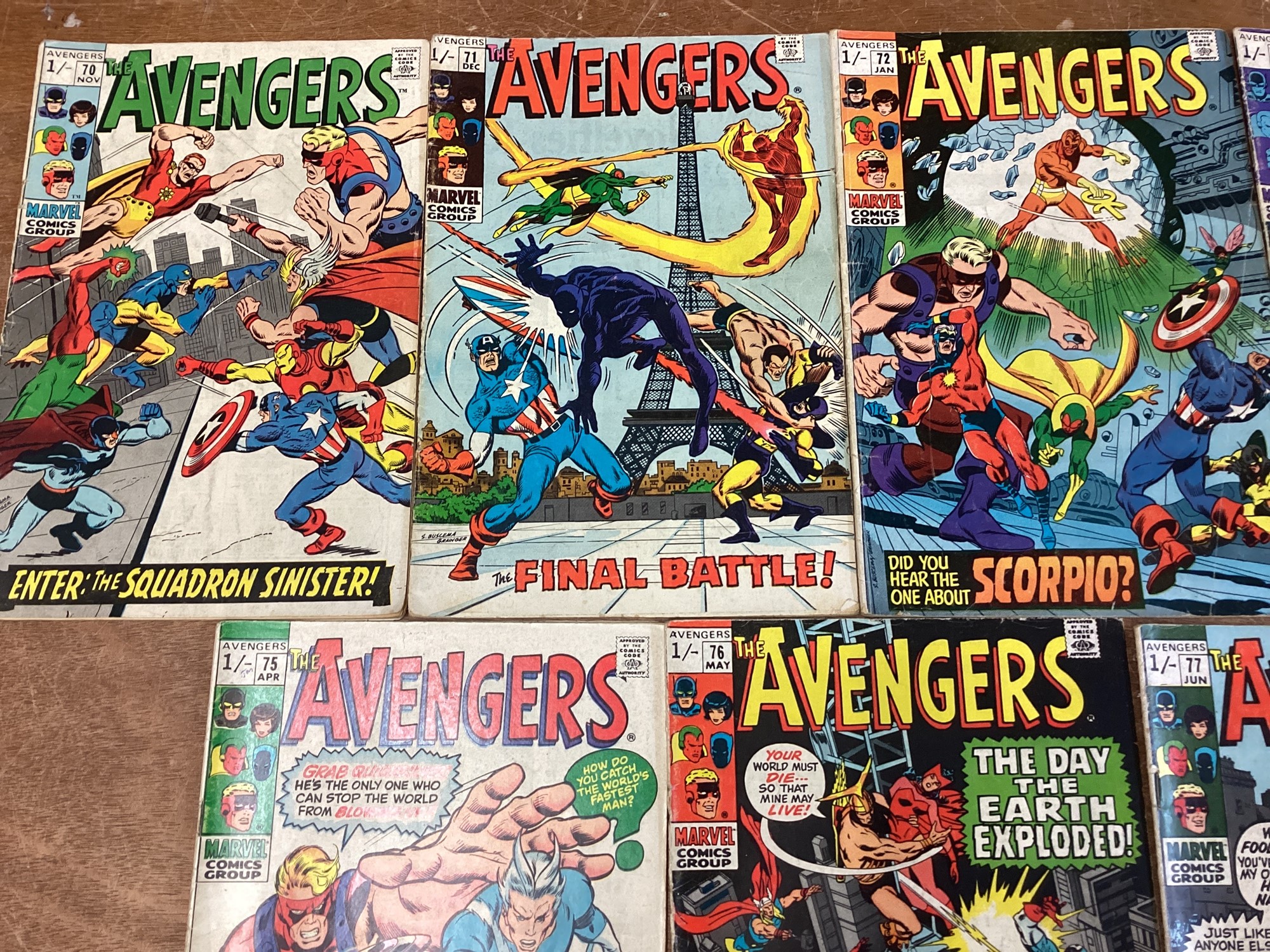 Lot 37 - Nine Marvel Comics The Avengers #70-78
