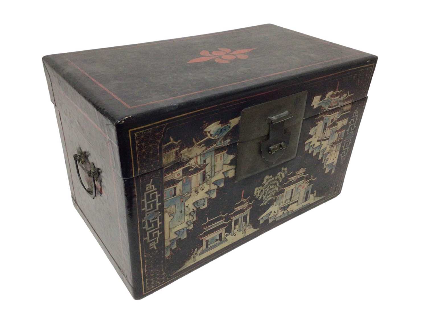 Lot 839 - Chinese papier mâché trunk, with flanking