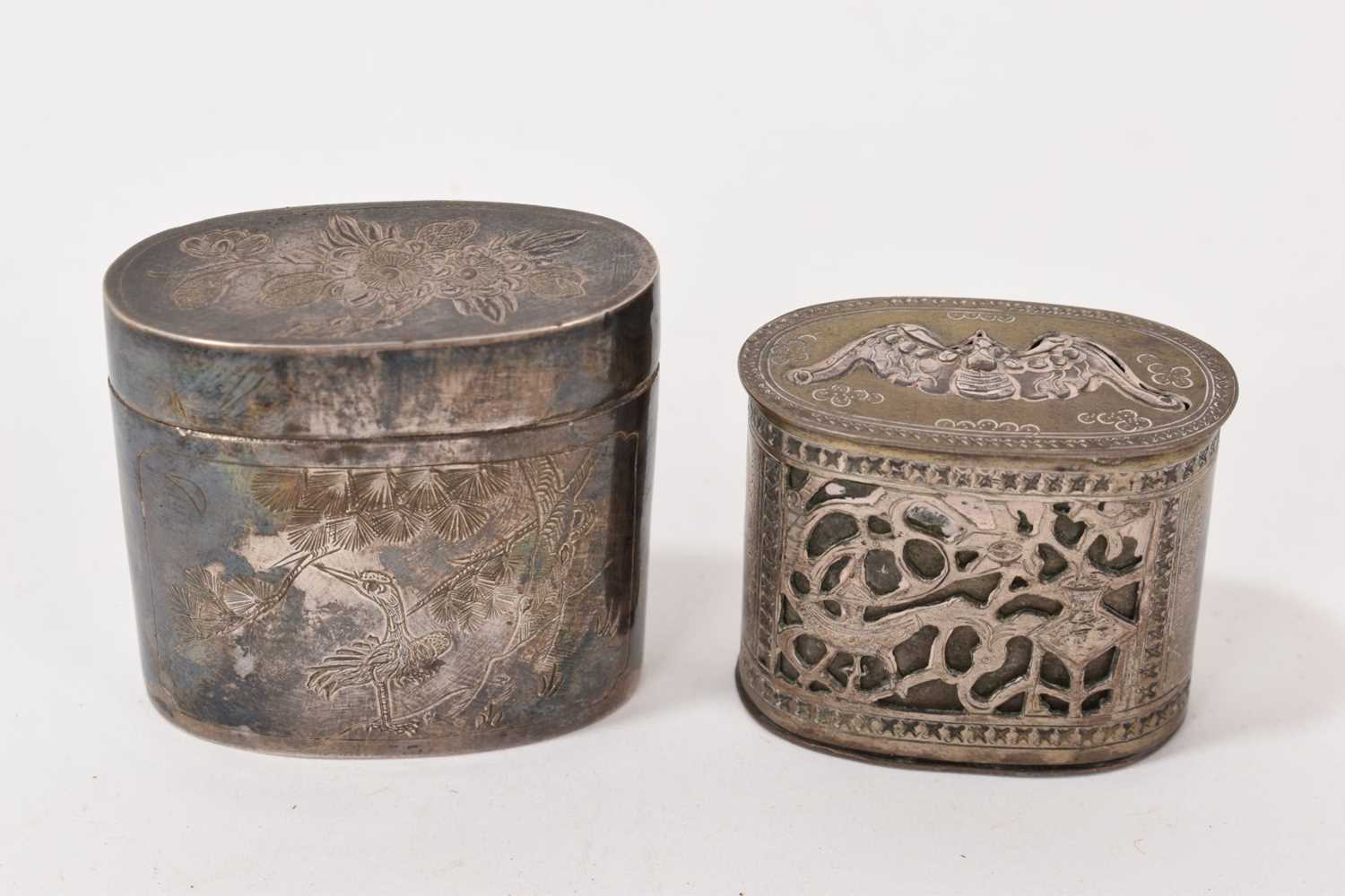 Lot 881 - Two antique Chinese silver opium boxes, each