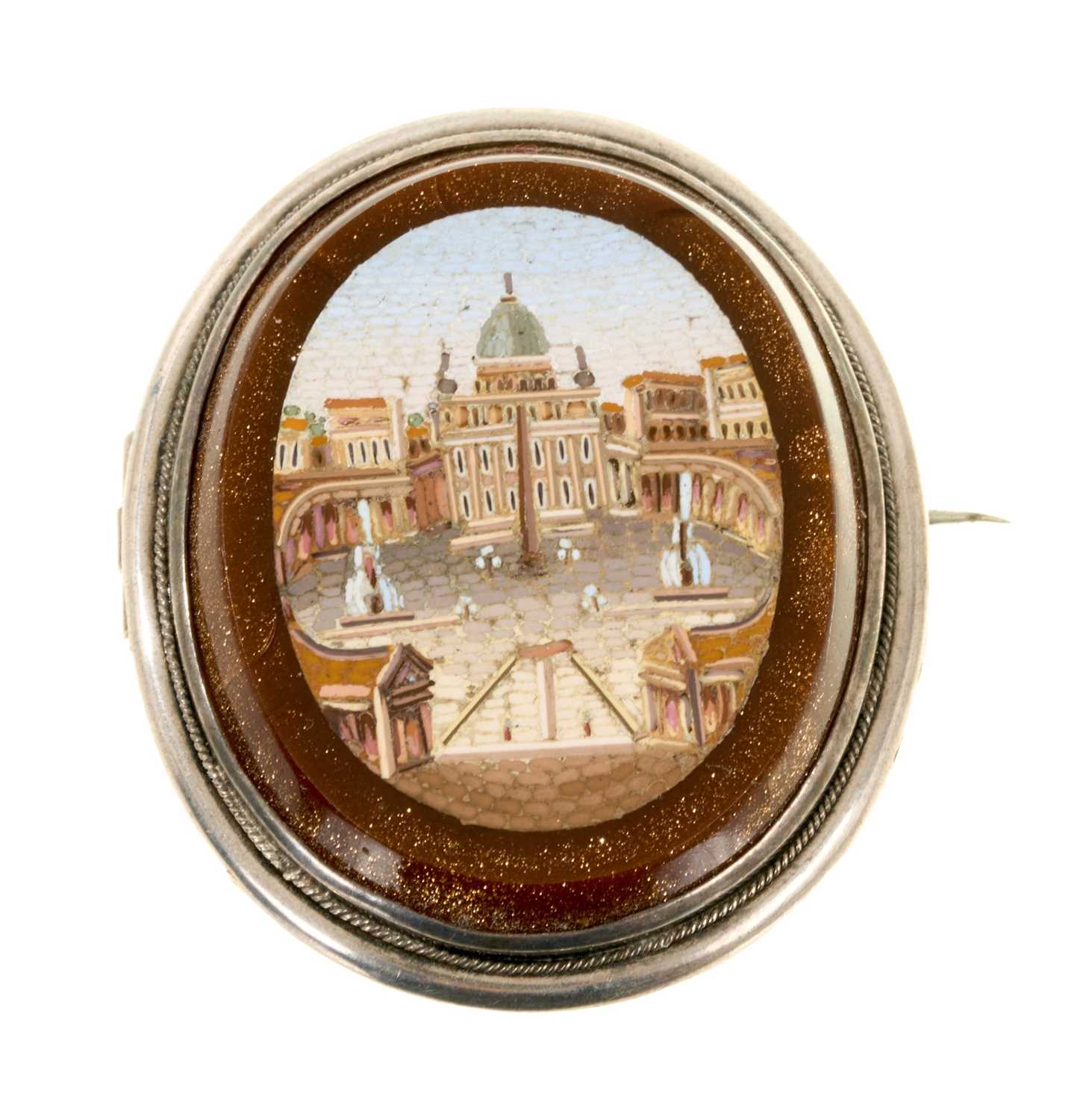 Lot 640 - Grand Tour micro-mosaic brooch with an oval