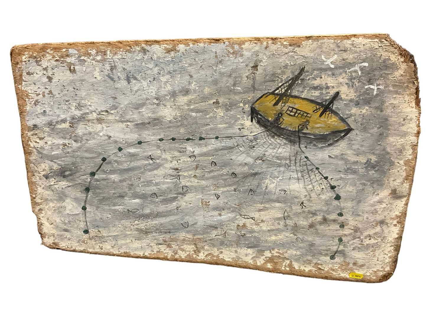 Lot 1595 - Naïve painting of trawler netting fish, oil