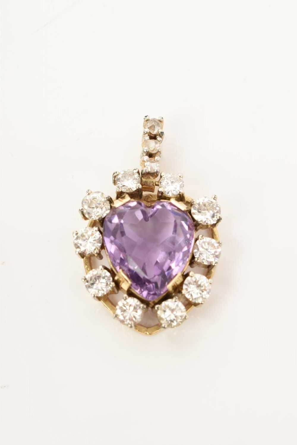 Lot 427 - Diamond and amethyst heart shape pendant