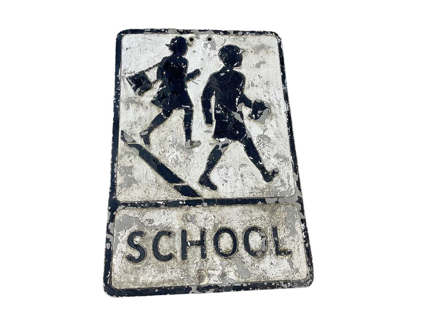 Lot 111 - Original British metal road sign 'School',