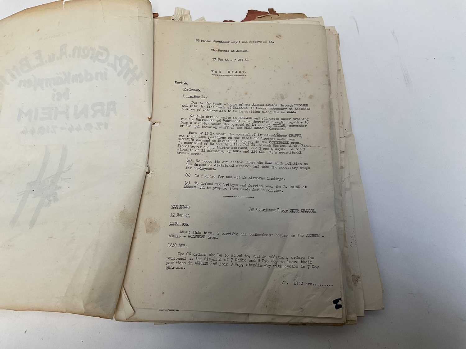 Lot 793 - Second World War Battle of Arnhem war diary