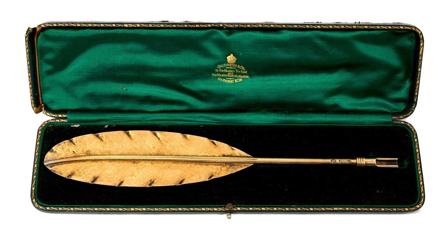 Lot 751 - Edwardian silver gilt presentation quill
