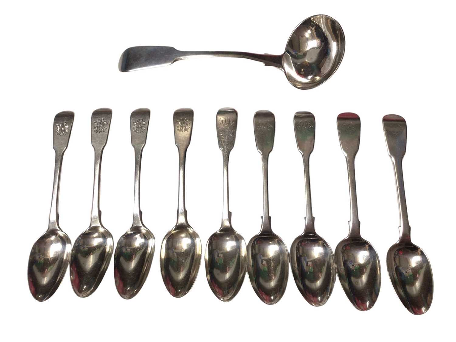 Lot 275 - Four Georgian silver teaspoons, five