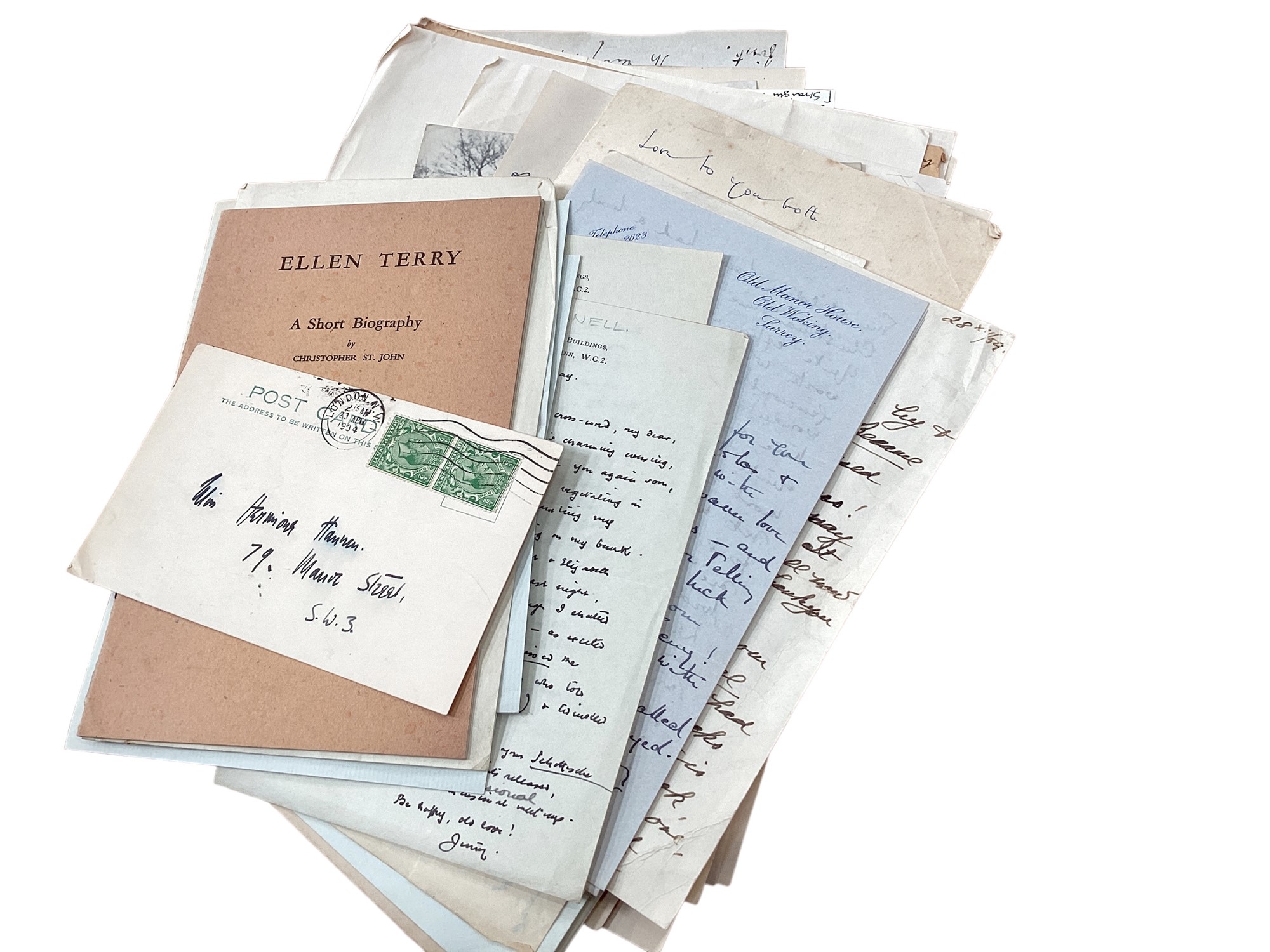 Group of letters 1930s to 50s period to and from the actress Athene ...
