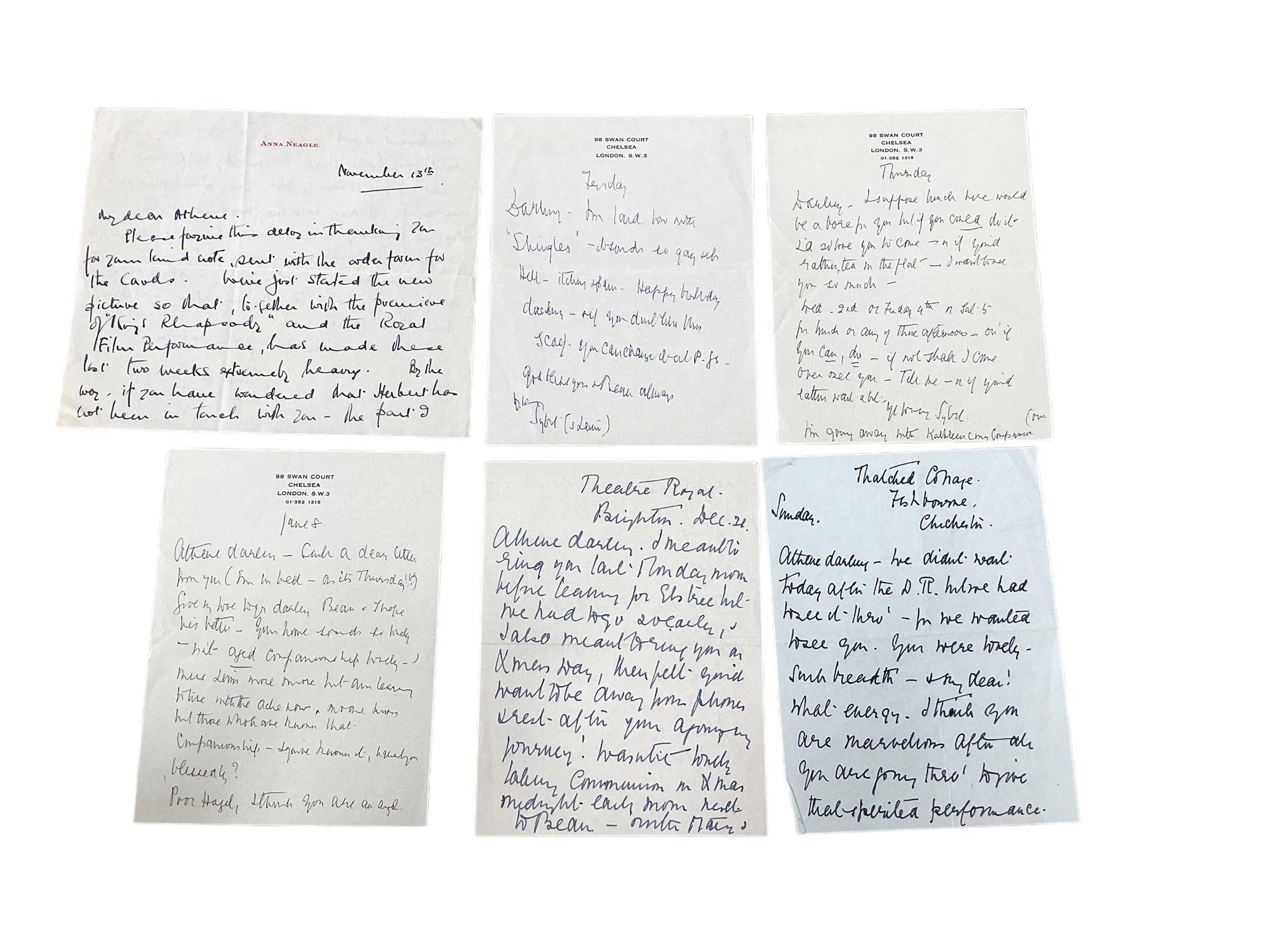 Group of letters 1930s to 50s period to and from the actress Athene ...