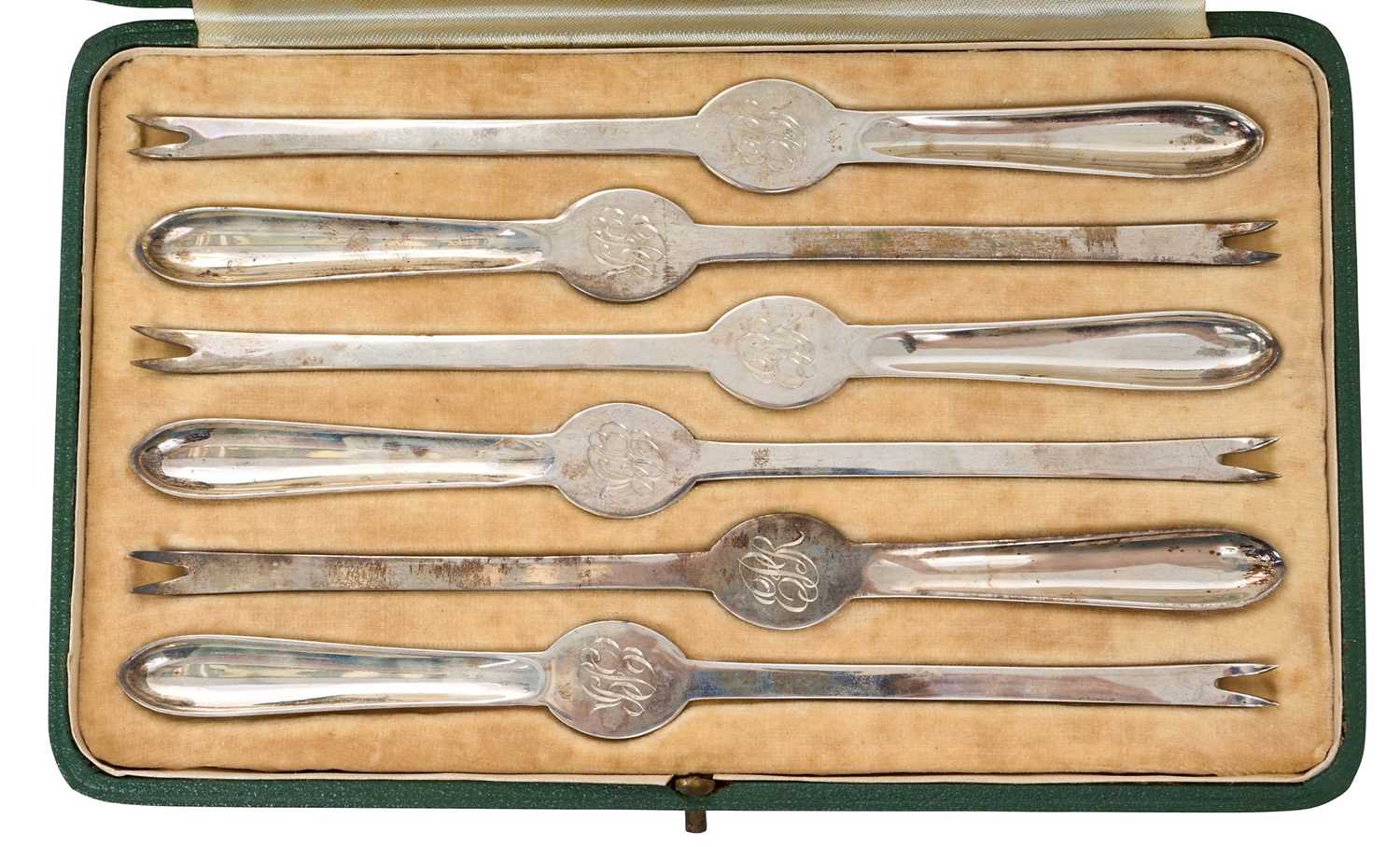 Lot 359 - Cased set of six silver lobster picks