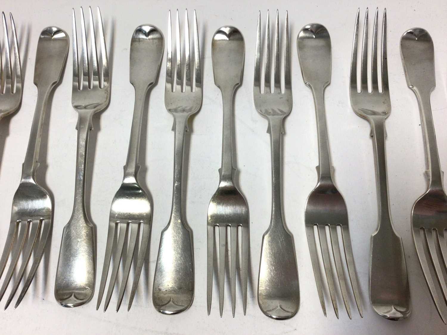 Lot 374 - Set 12 Victorian silver Fiddle pattern forks