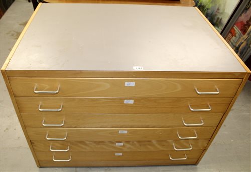 Lot 1123 - Modern six-drawer plan chest, 98cm wide x