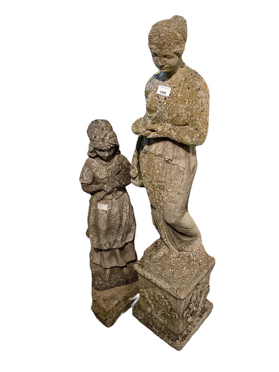 Lot 1466 - Two concrete garden statues (one on plinth
