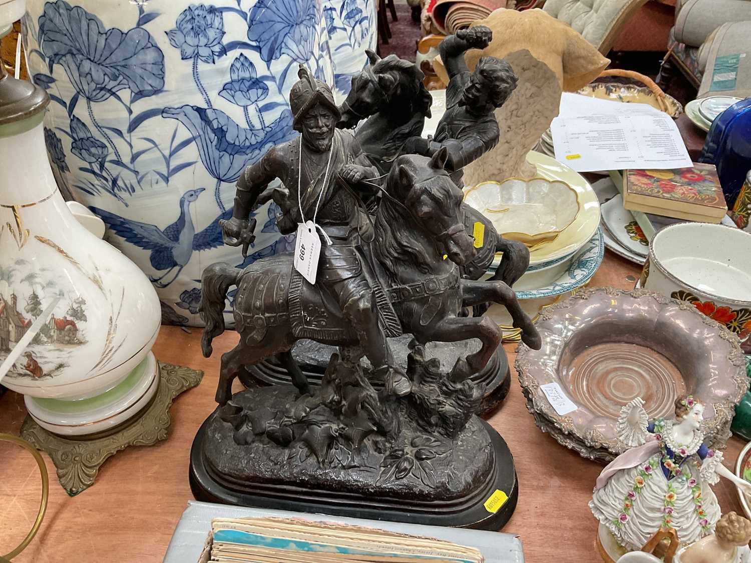 Lot 499 - Pair of Spelter figures of knights on