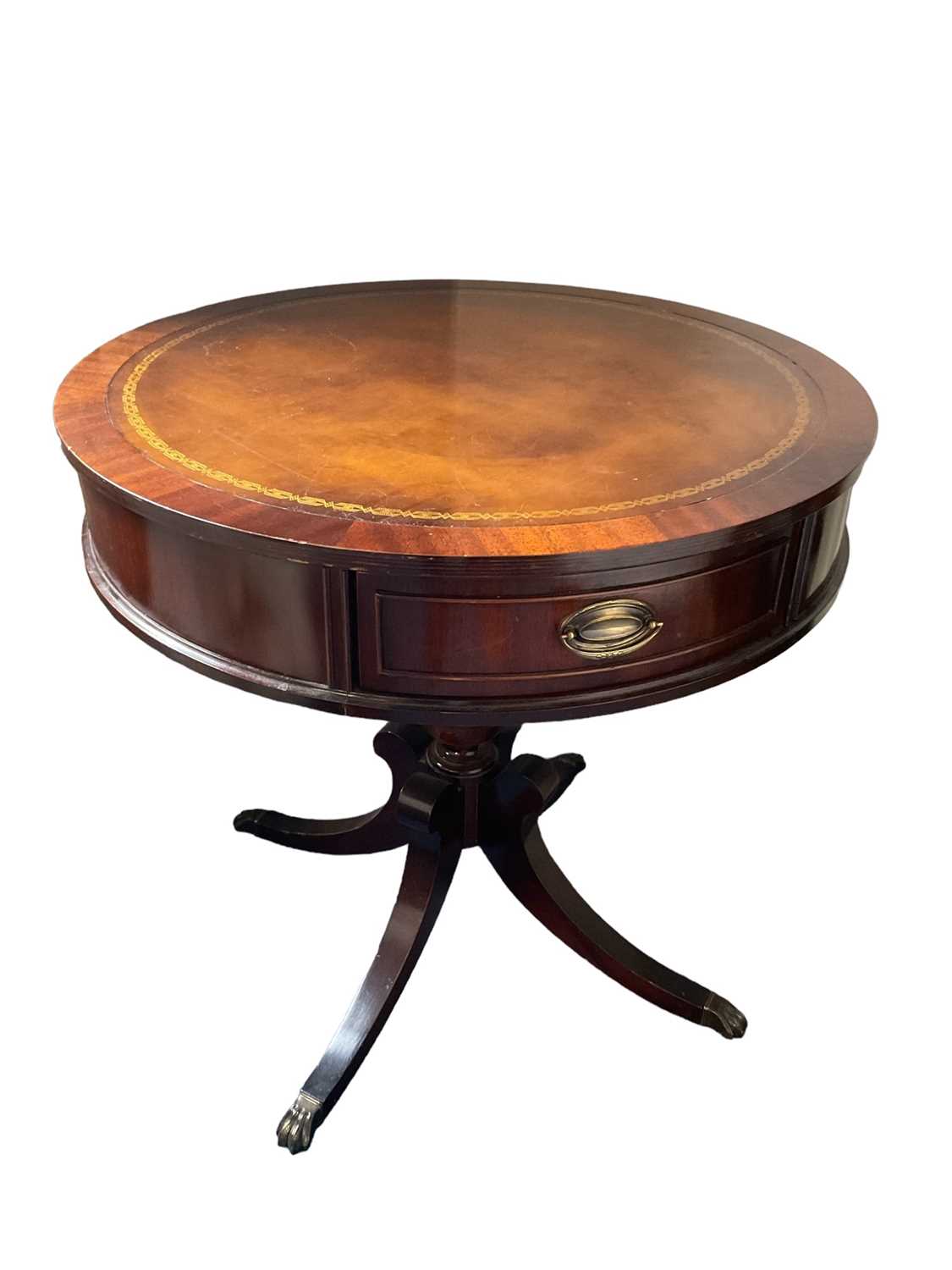 Lot 1154 - Regency style mahogany leather inset drum