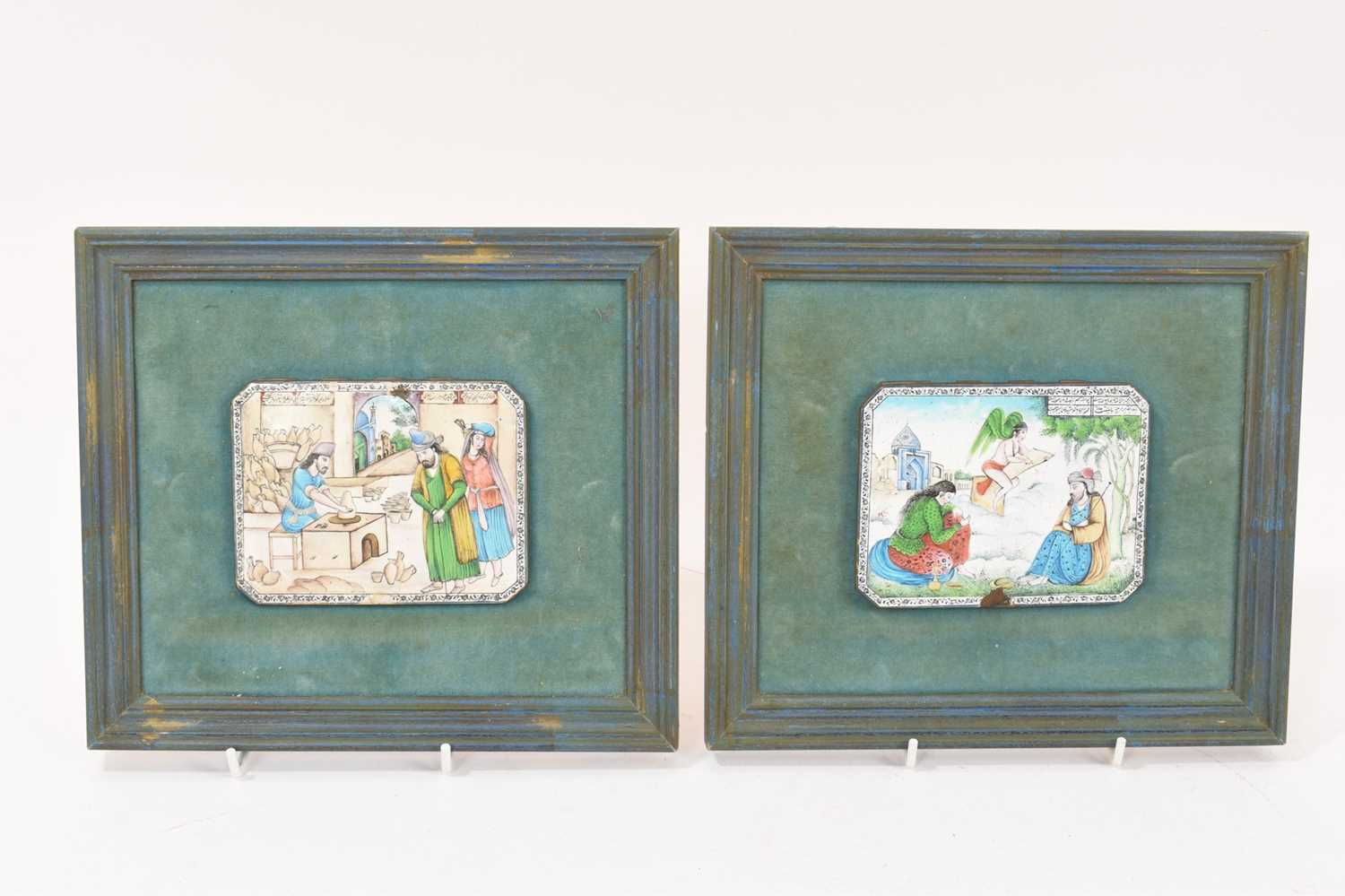 Lot 768 - Pair of antique Islamic enamel plaques with