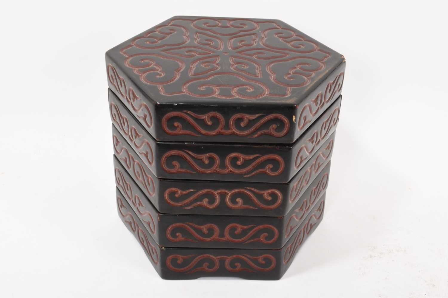 Lot 813 - Unusual Chinese Tixi lacquer set of five