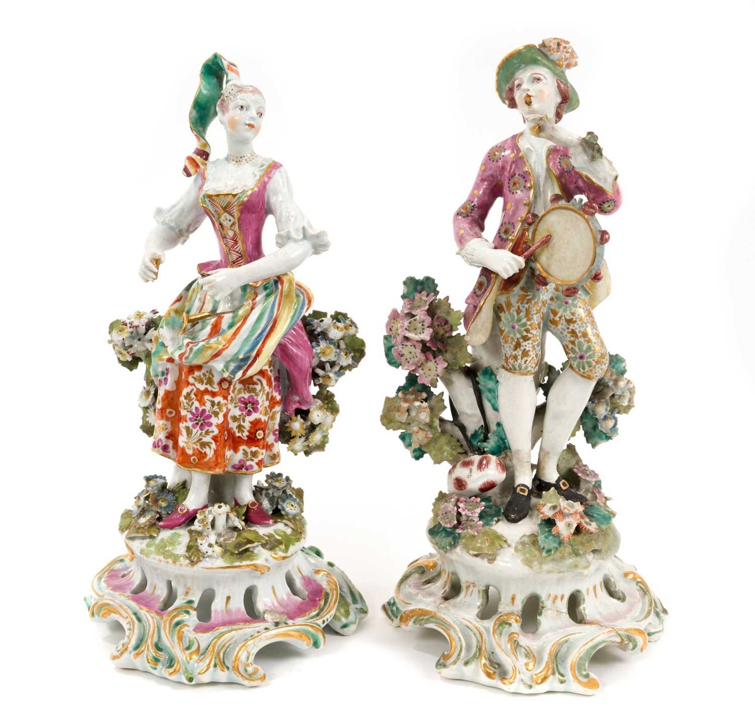Lot 111 - Pair of Bow figures of musicians, circa 1760-