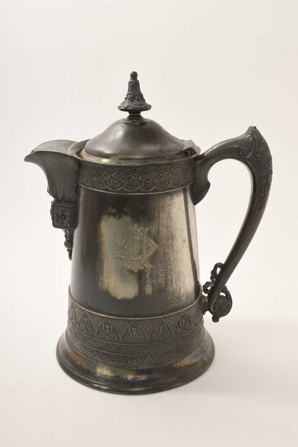 Lot 57 - Large silver plated Medieval style jug of
