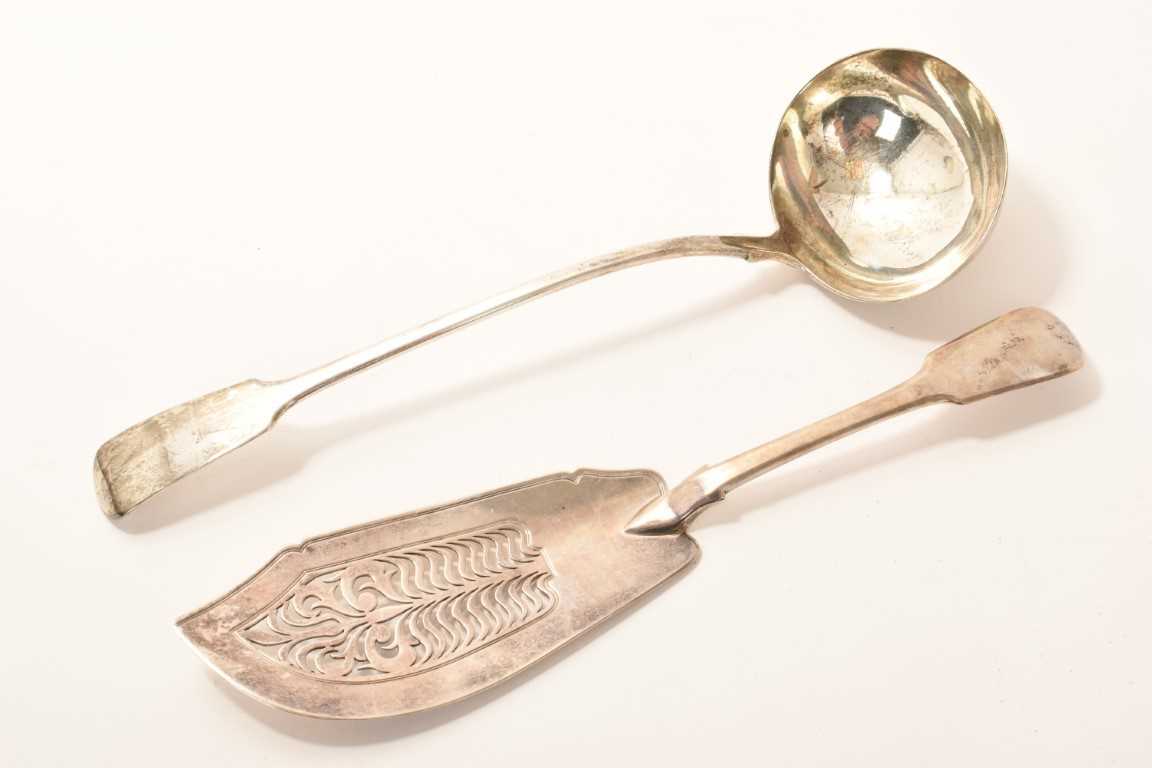 Lot 242 - George IV silver soup ladle and fish slice