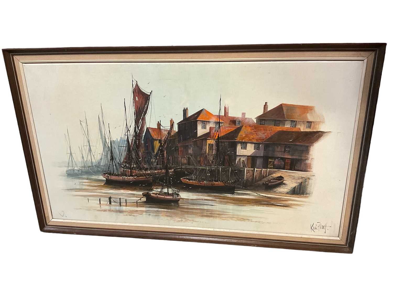 Lot 115 - Kevin Platt (b. 1945) oil on canvas harbour