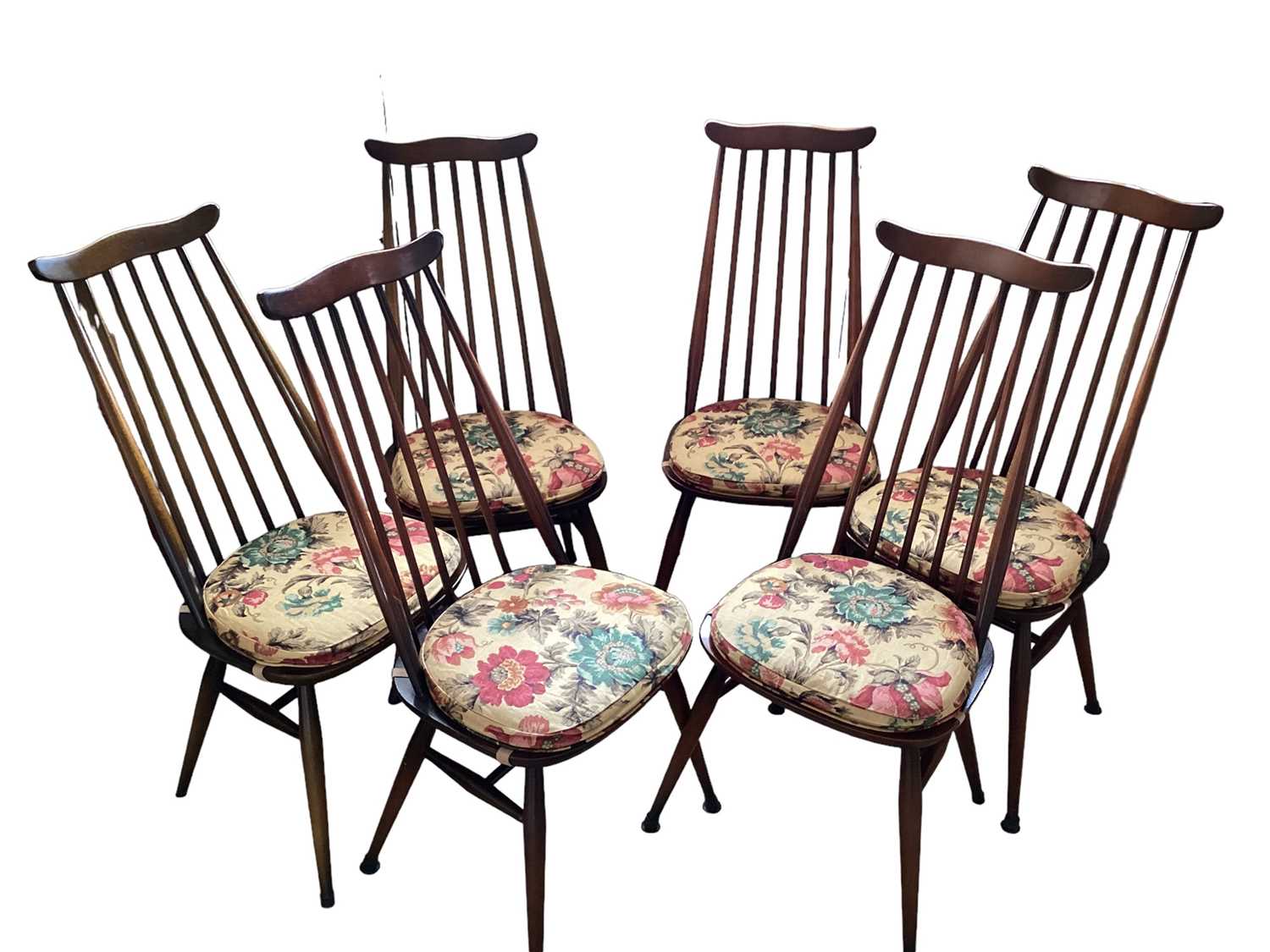Lot 1248 - Set of eight dark Ercol dining chairs
