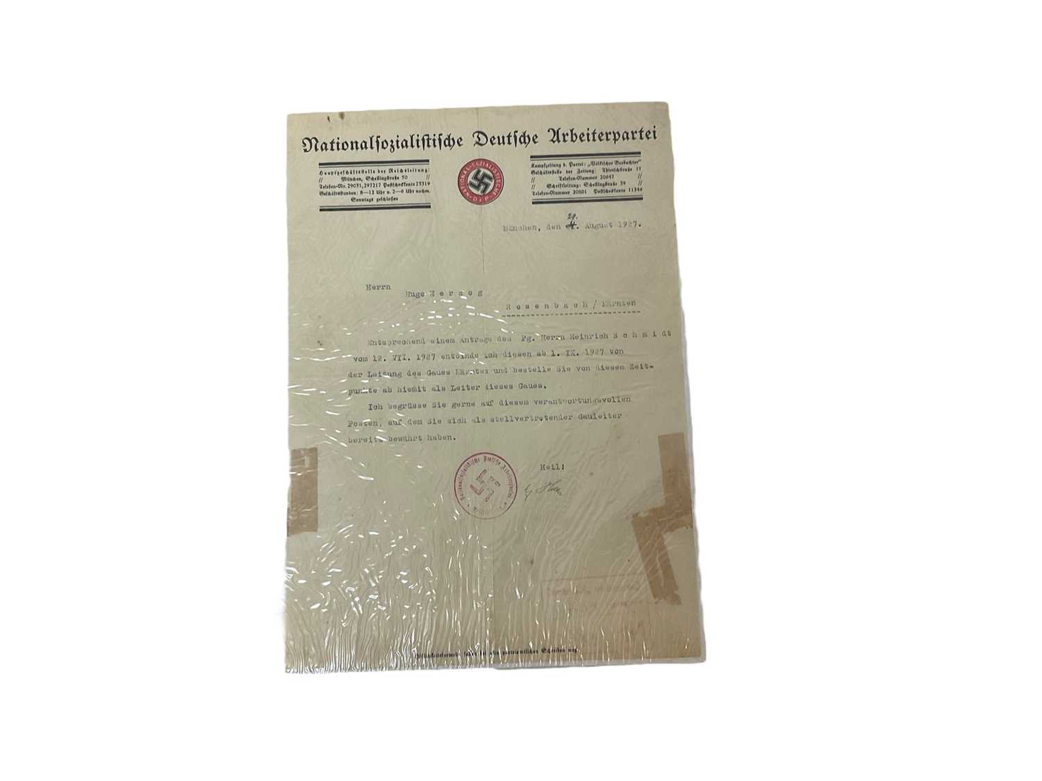 Lot 730 - Scarce 1920's NSDAP (Nazi) party document