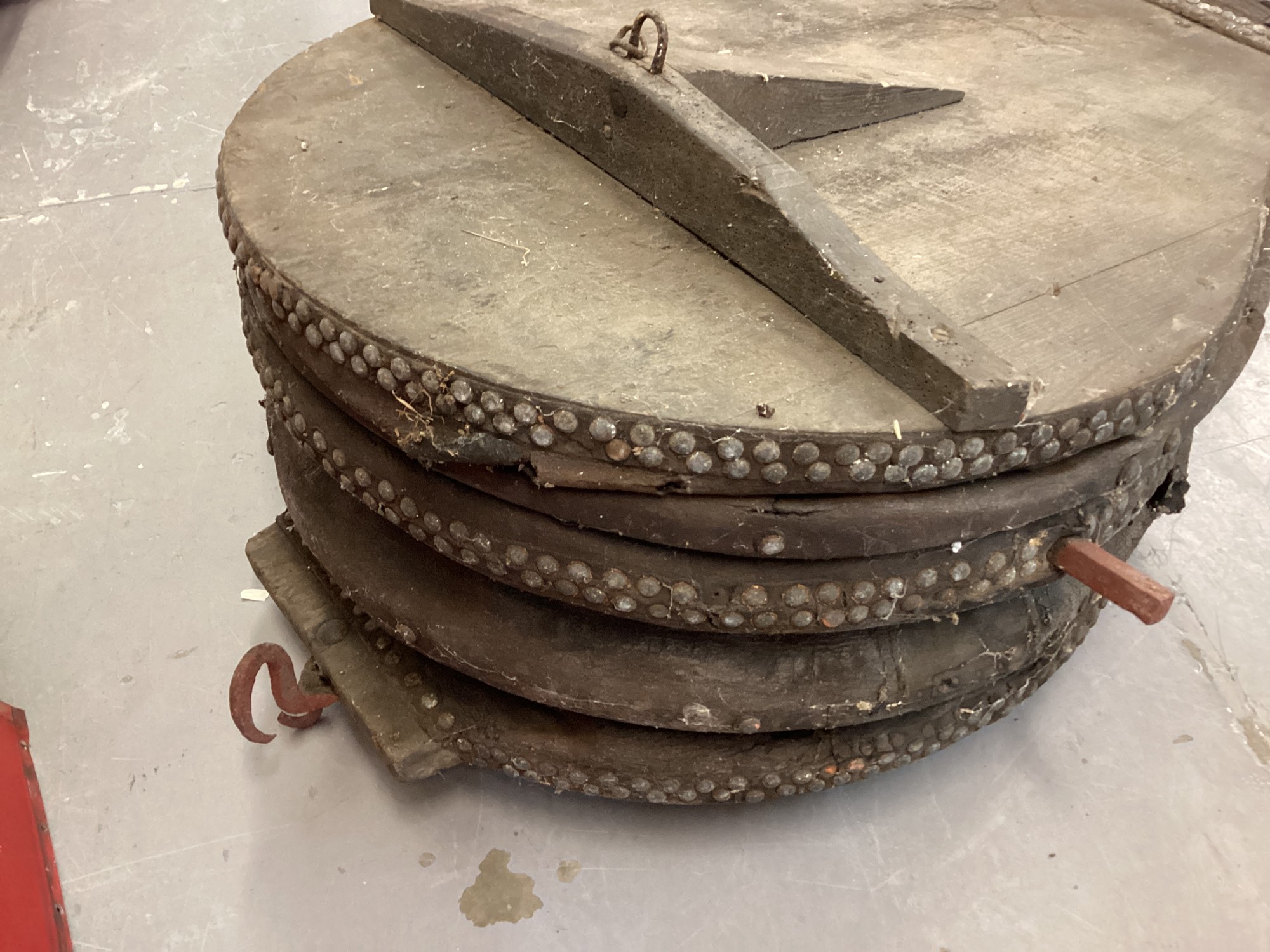 Lot 1303 - Large antique pair of forge bellows