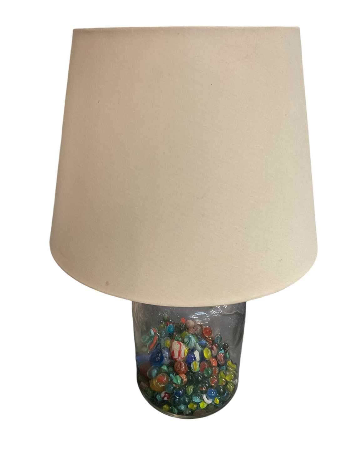 Lot 138 - Glass bell jar lamp, with antique marbles