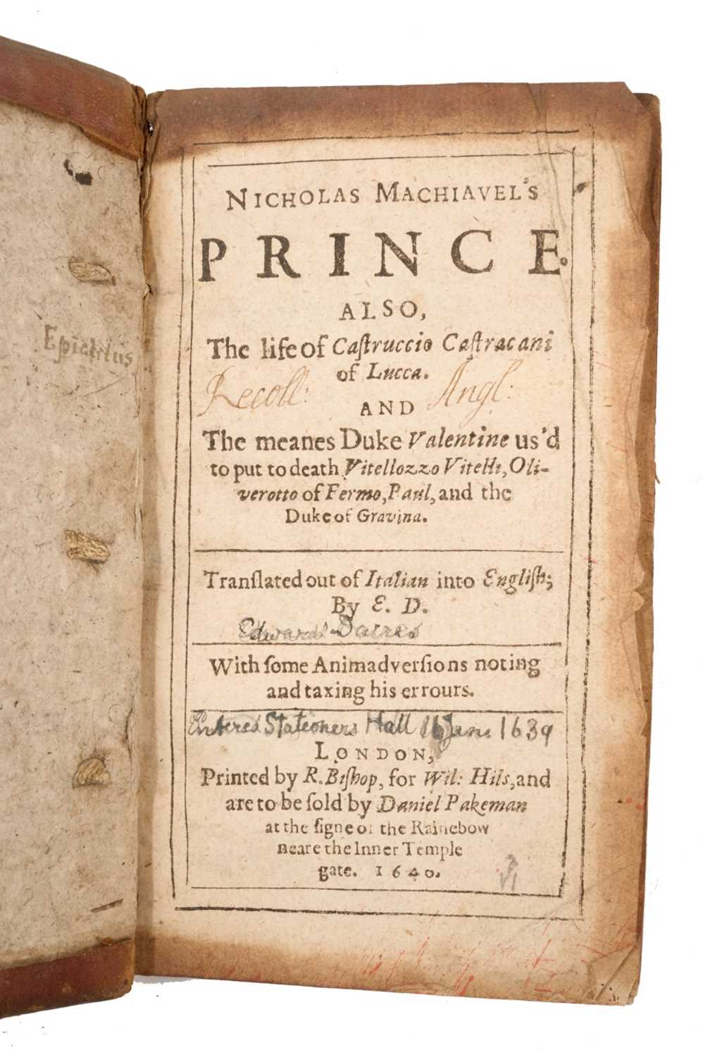 Lot 803 - Machiavelli - The Prince, the first English