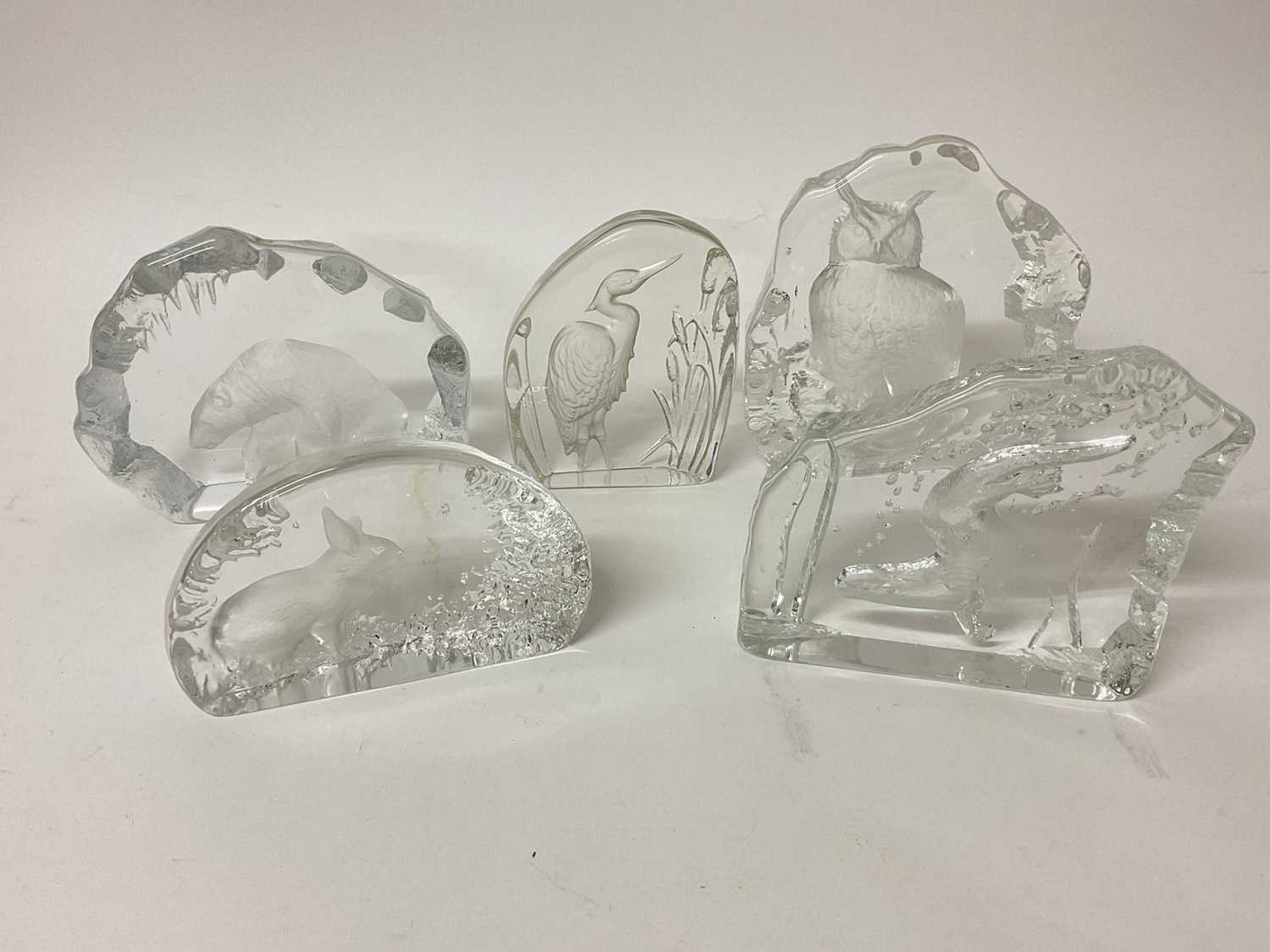 Lot 25 - Four signed clear glass animal paperweights