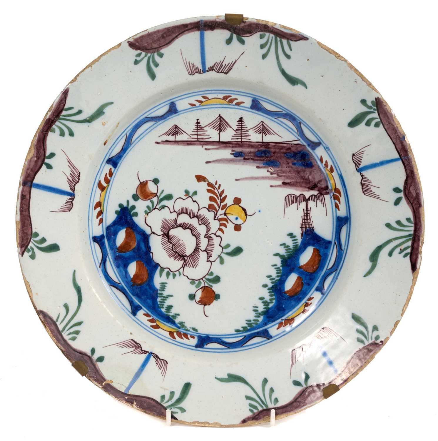 Lot 188 - 18th century polychrome delftware dish