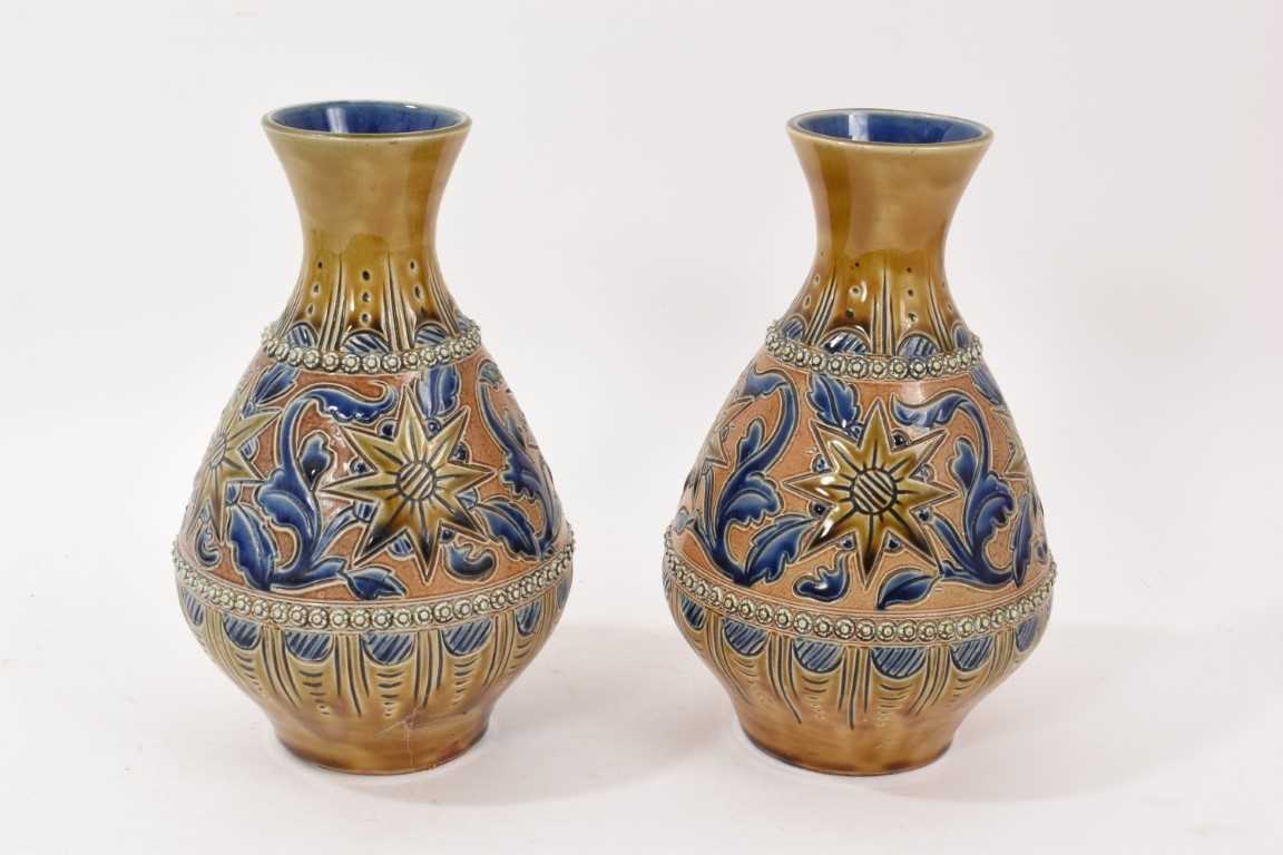 Lot 256 - Pair of Doulton Lambeth bottle vases by