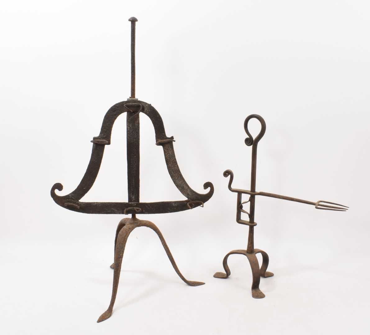 Lot 1006 - 18th century wrought iron lark spit, on
