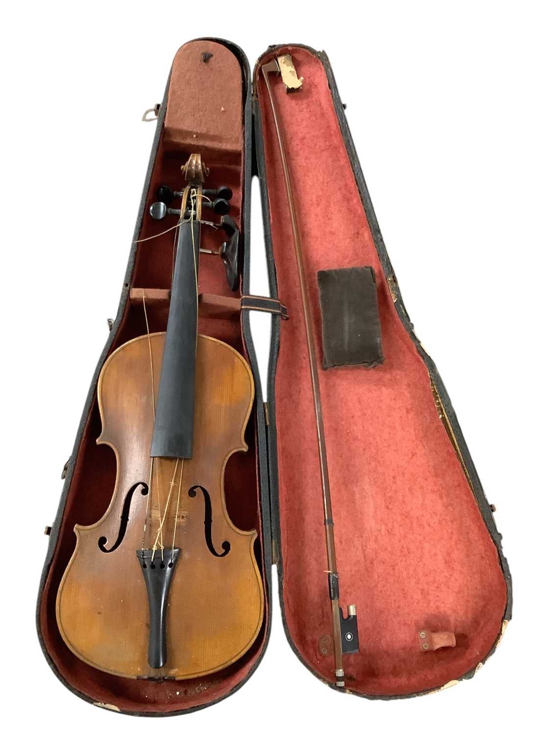 Lot 260 - 19th century violin in case with bow,
