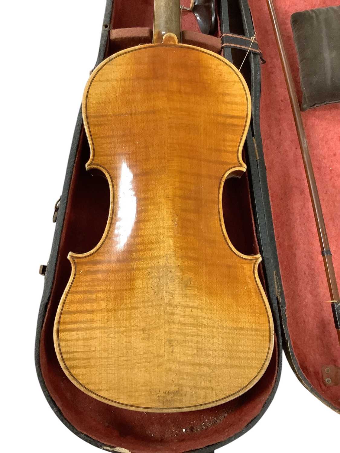 Lot 260 - 19th century violin in case with bow,