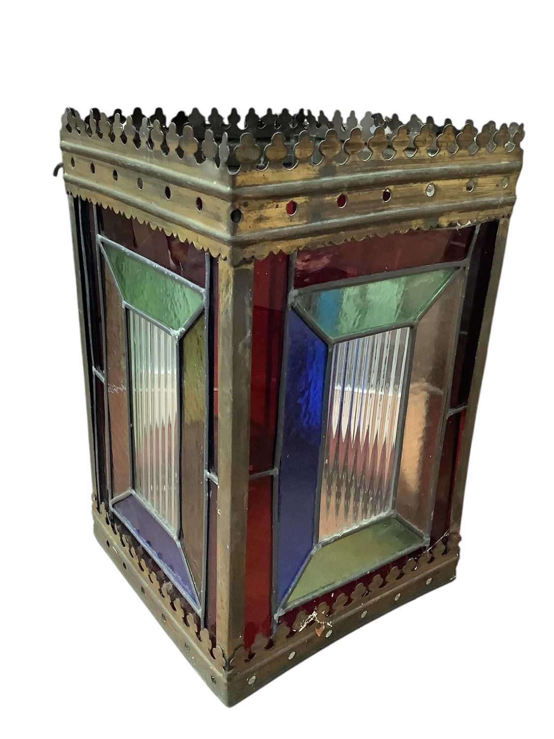 Lot 2486 - Early 20th century stained glass hall lamp